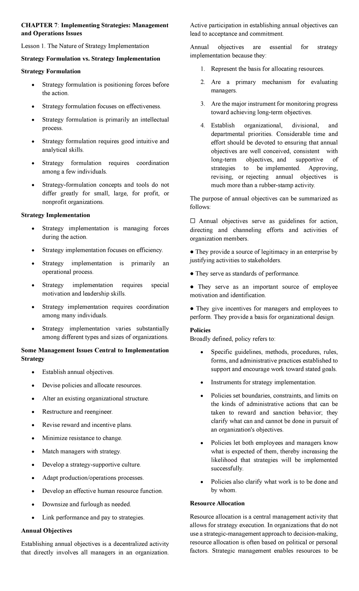 Cbme Reviewer Na Chapter 7 Implementing Strategies Management And Operations Issues
