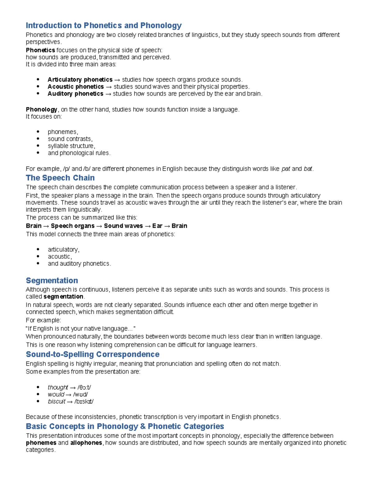 Phonetics & Phonology Overview: Key Concepts & Processes - Studocu