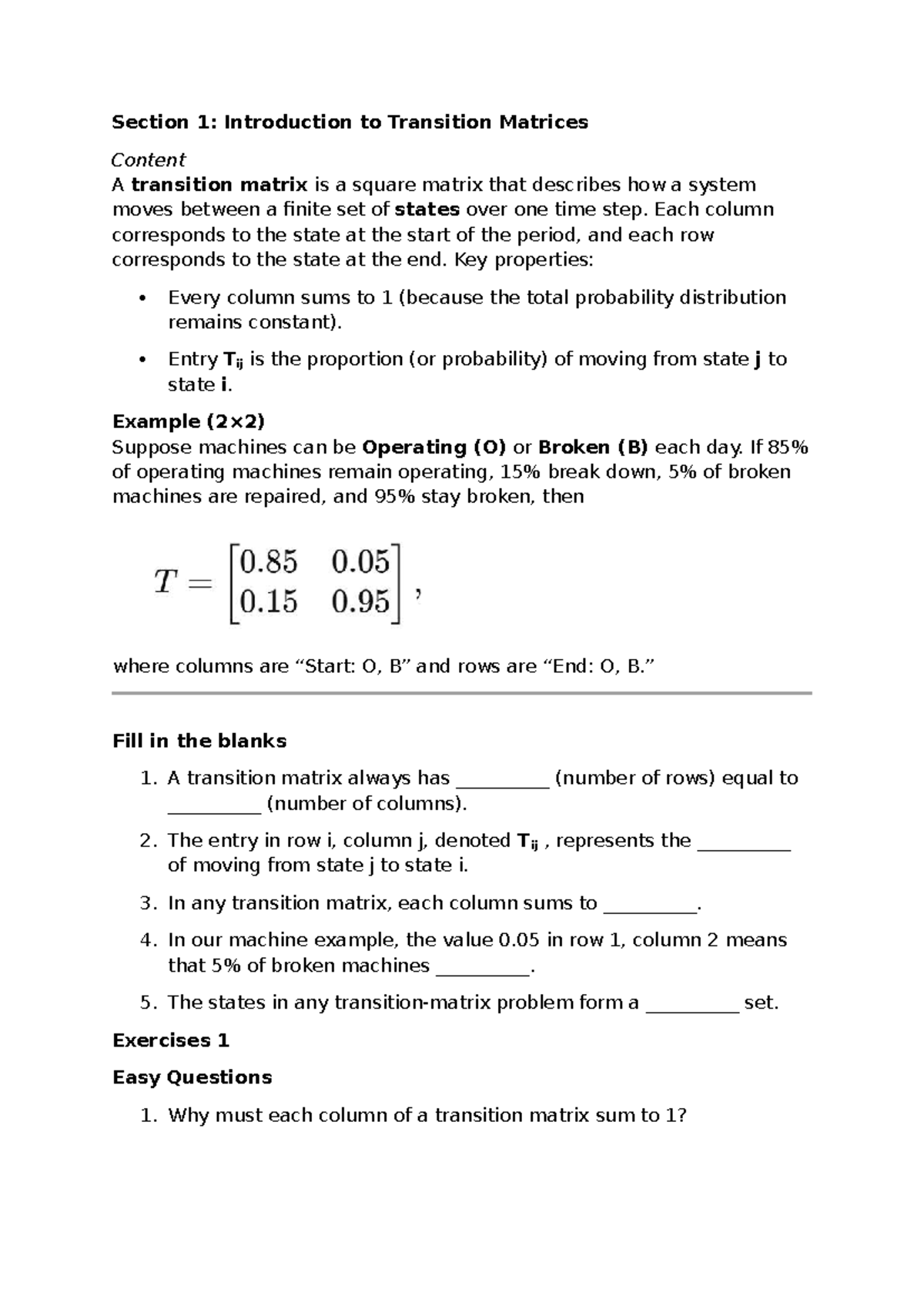 11A-11B - Transition Matrices: Introduction and Exercises - Studocu