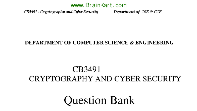 CB3491 Cryptography and Cyber Security - Question Bank and Answers ...
