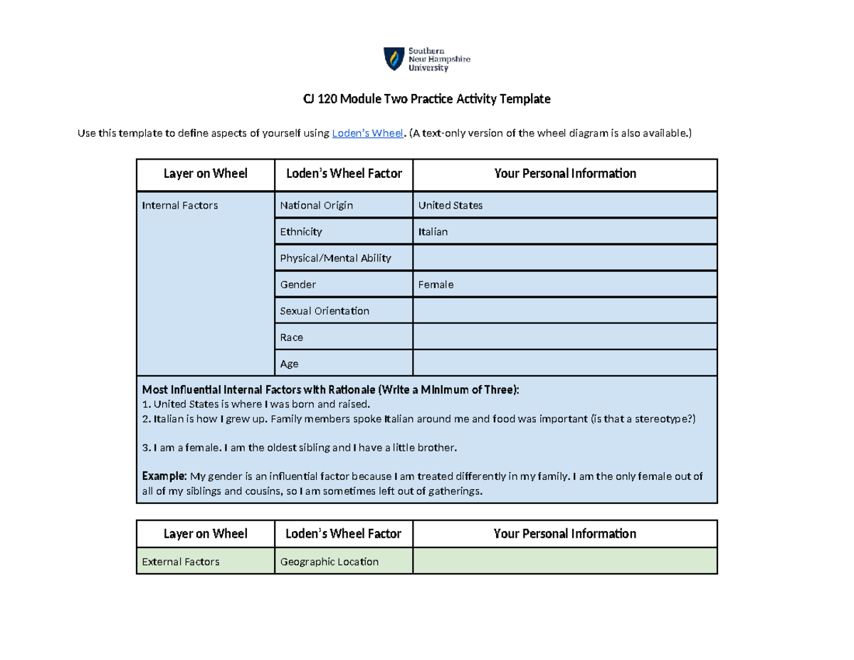 CJ 120 Module Two Personal Reflection Activity Template - Studocu