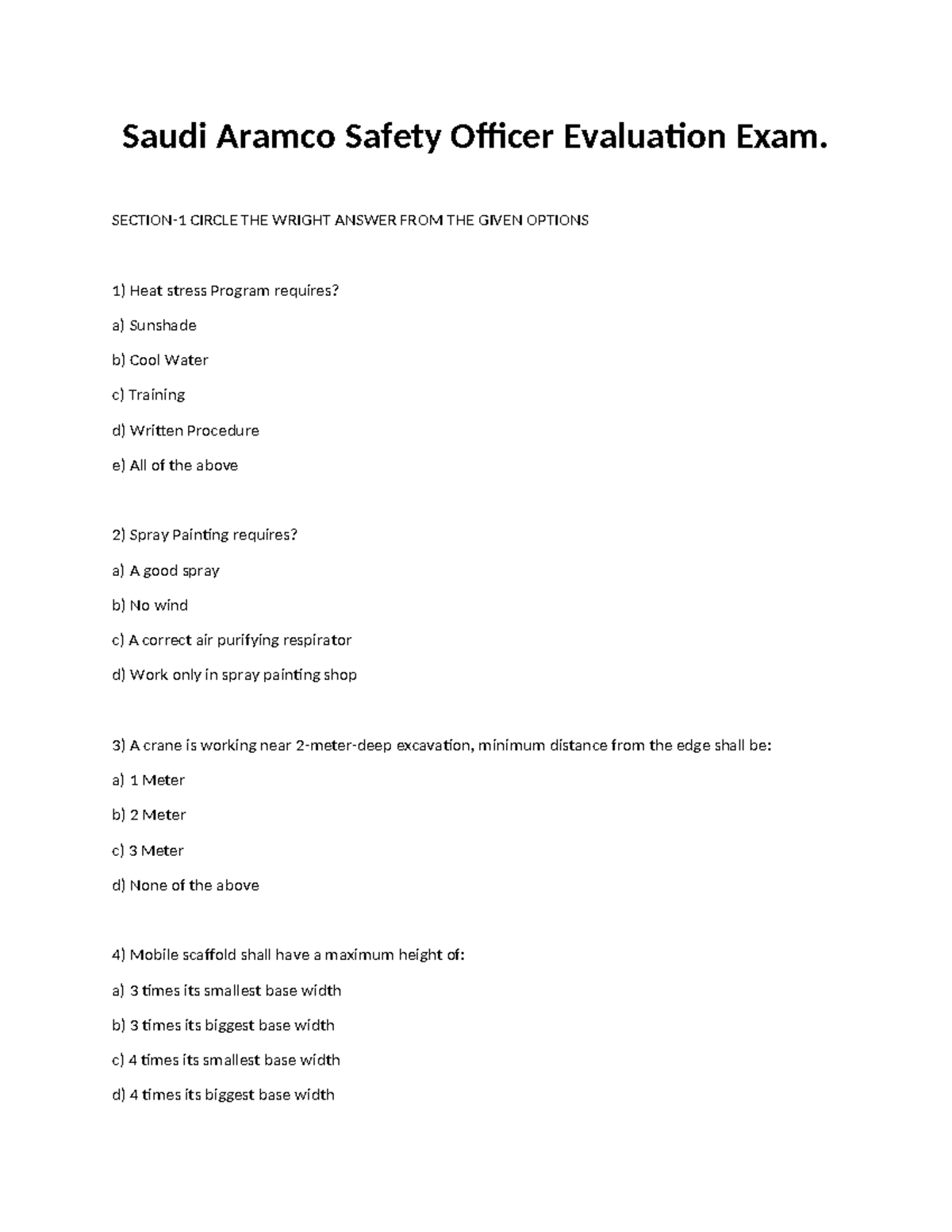 Saudi Aramco Safety Officer Evaluation Exam Questions and Answers - Studocu
