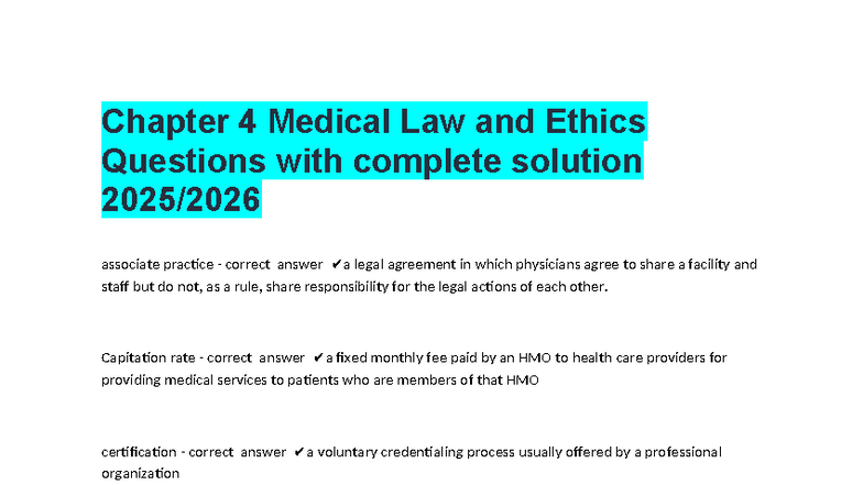 Chapter 4 Medical Law & Ethics Q&A Solutions 2025 - Studocu