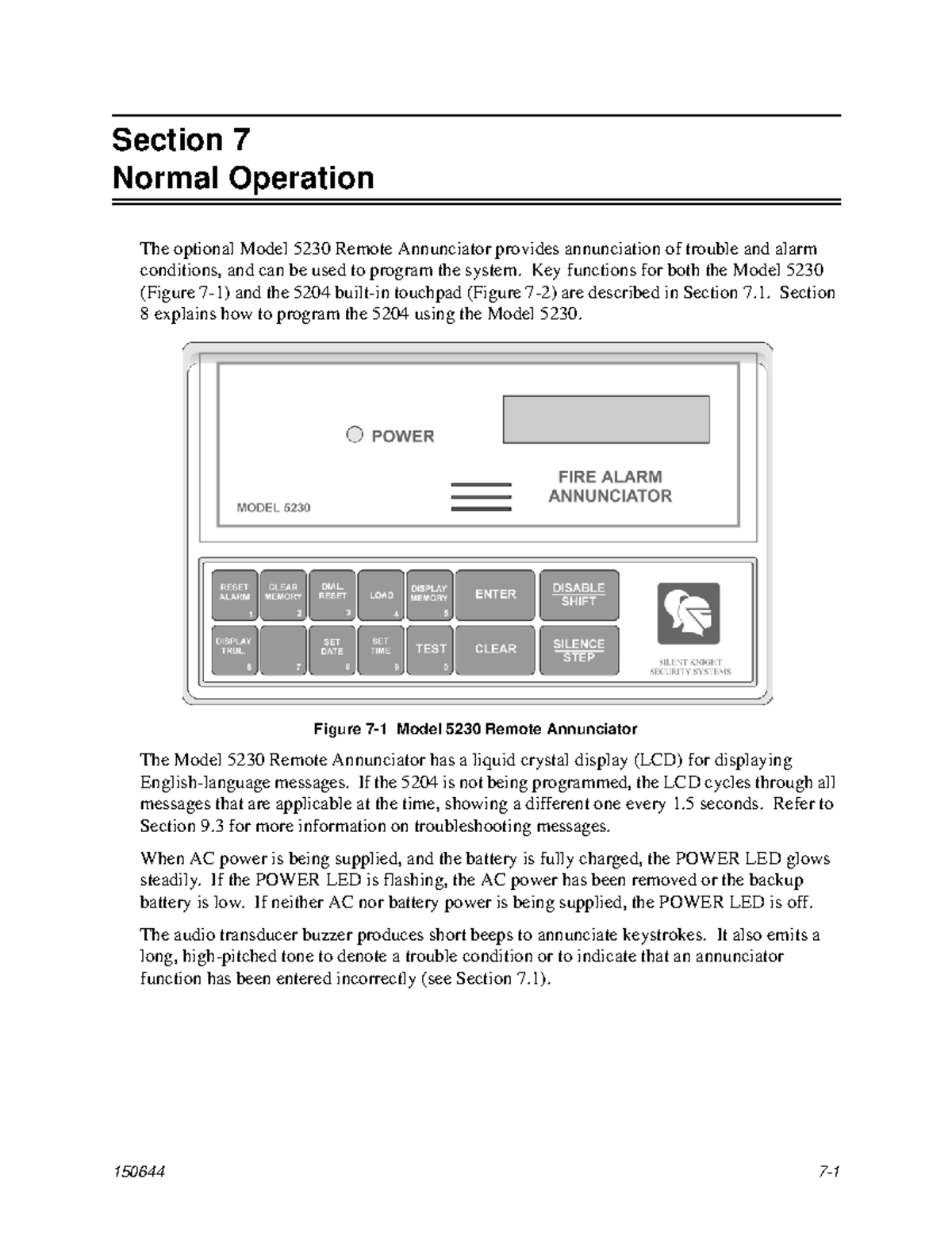 Silent Knight 5204 User Mannual - Section 7 Normal Operation The ...