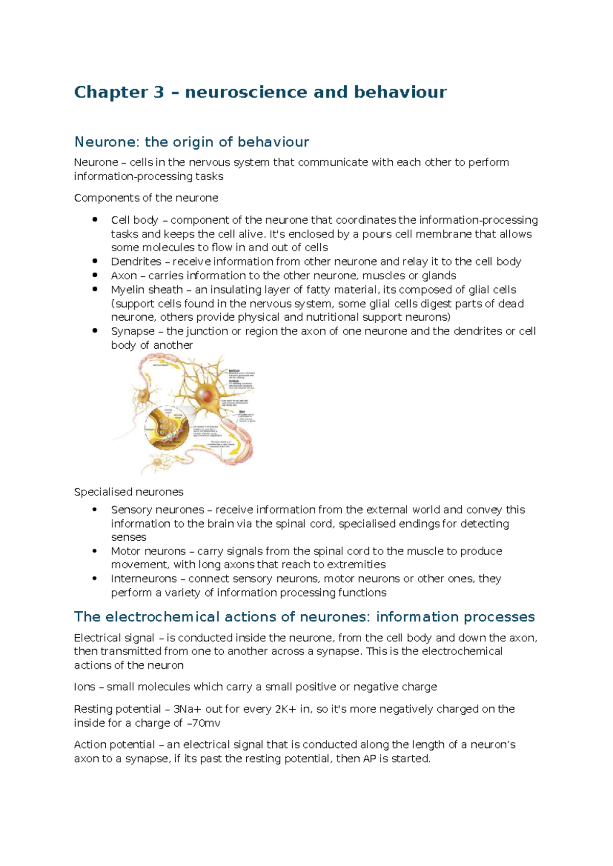 Chapter 3 - Neuroscience and Behavior: Neurons and Their Functions ...