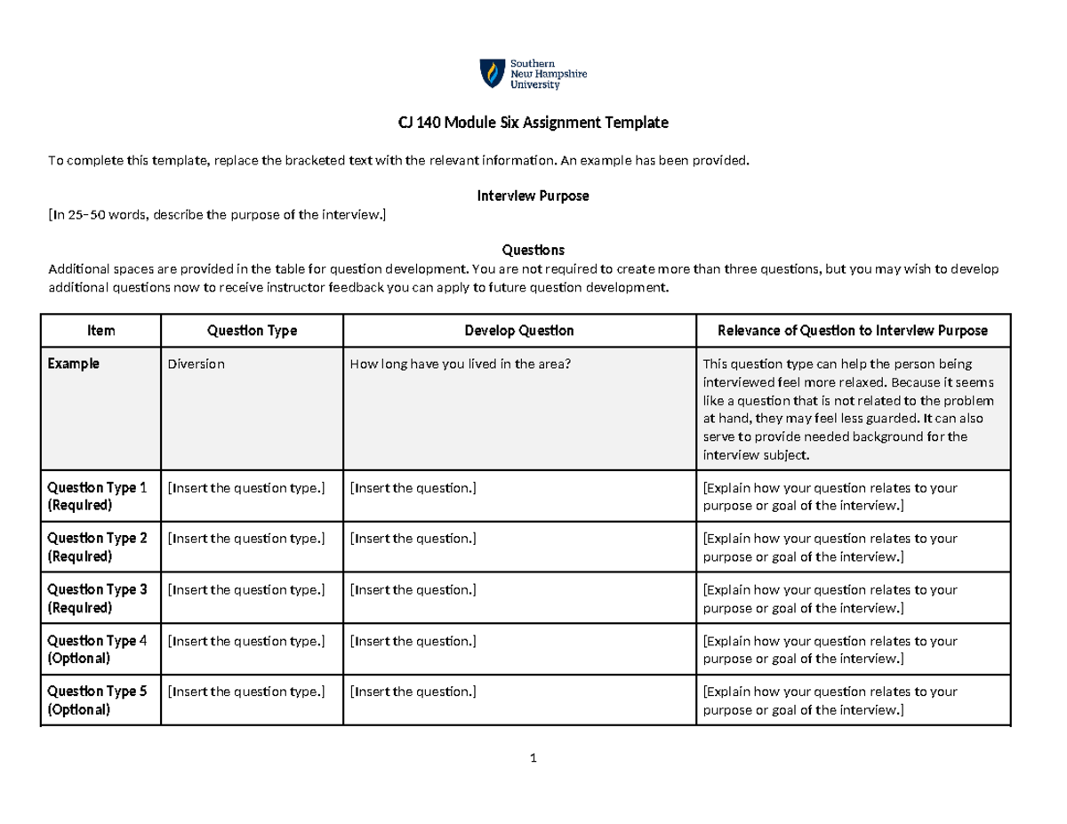 CJ 140 Module Six Assignment Template - An example has been provided ...