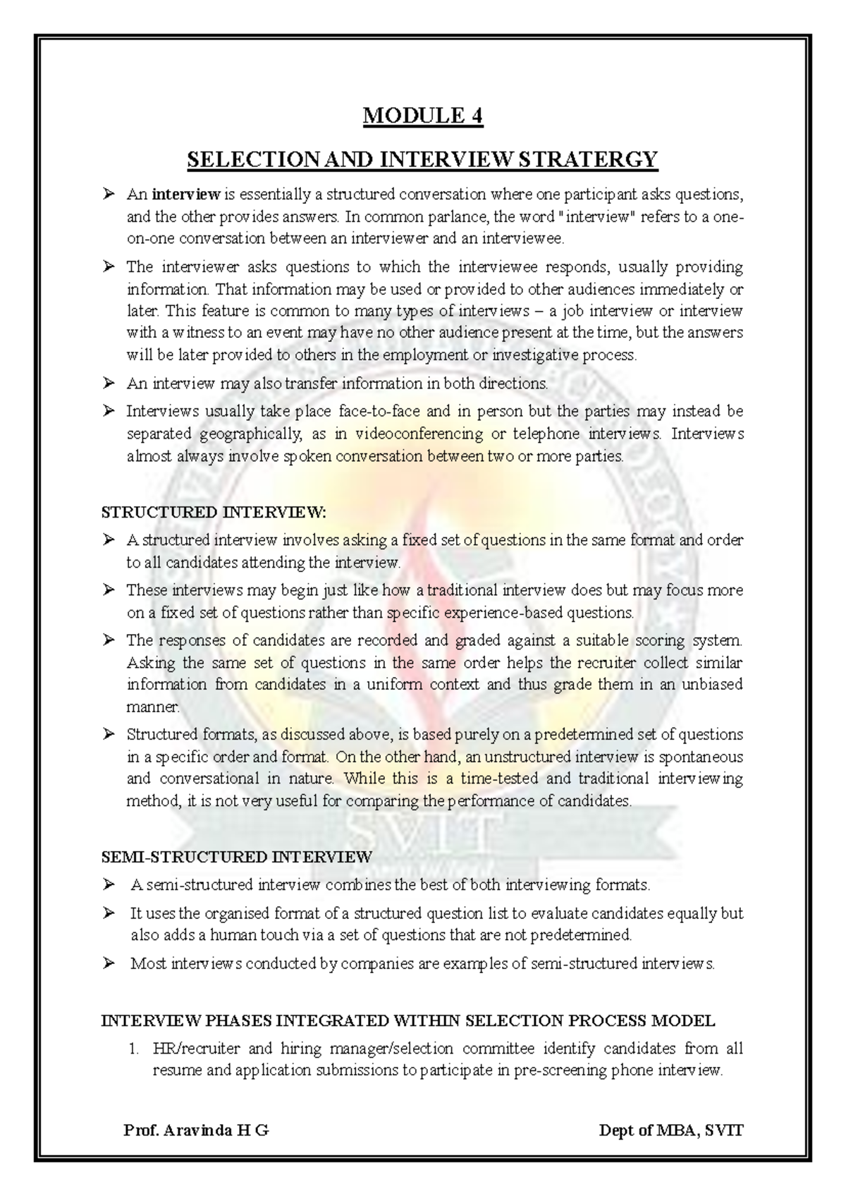Module 4: Selection and Interview Strategy Notes - Studocu