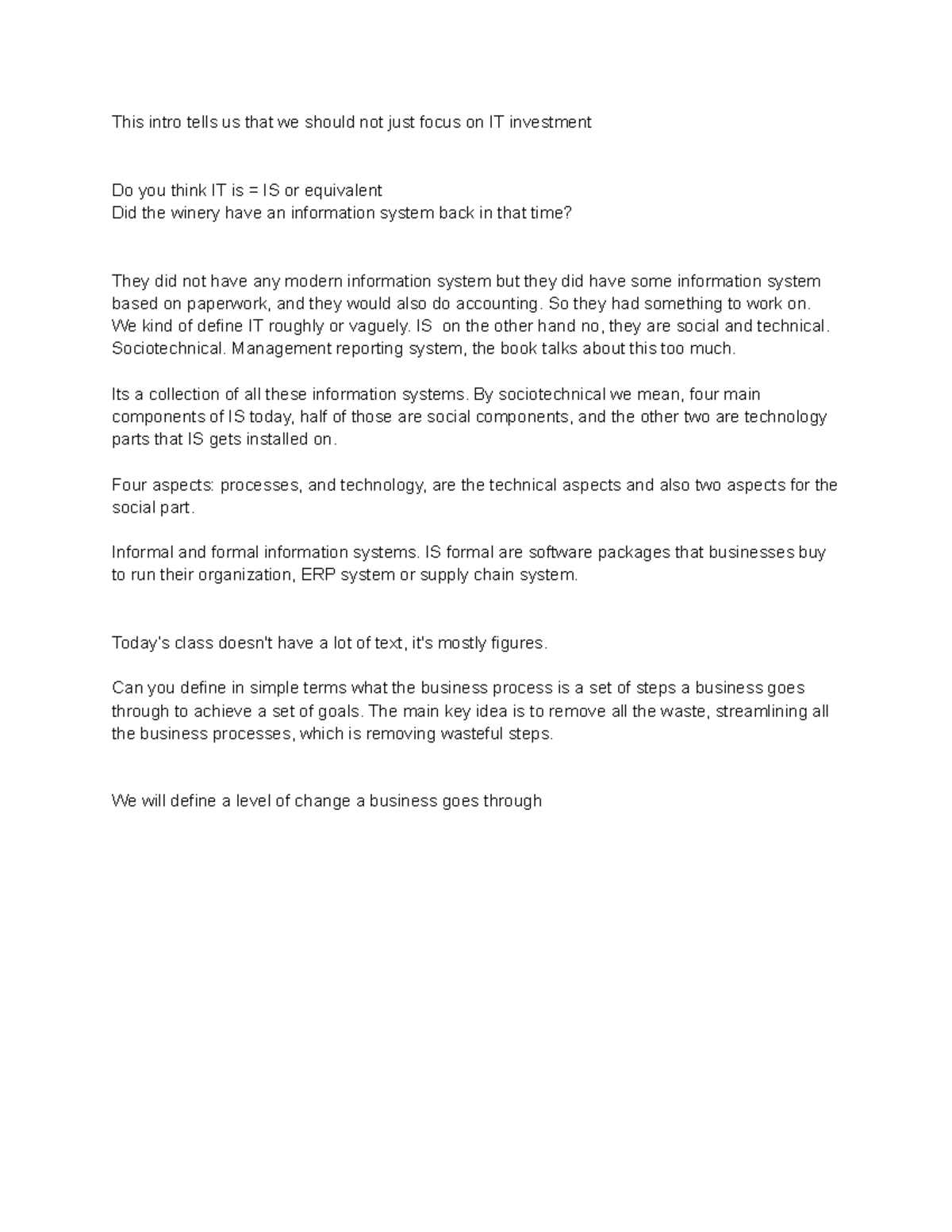 BU415 Lecture Notes: Understanding IT vs. IS and Business Processes ...