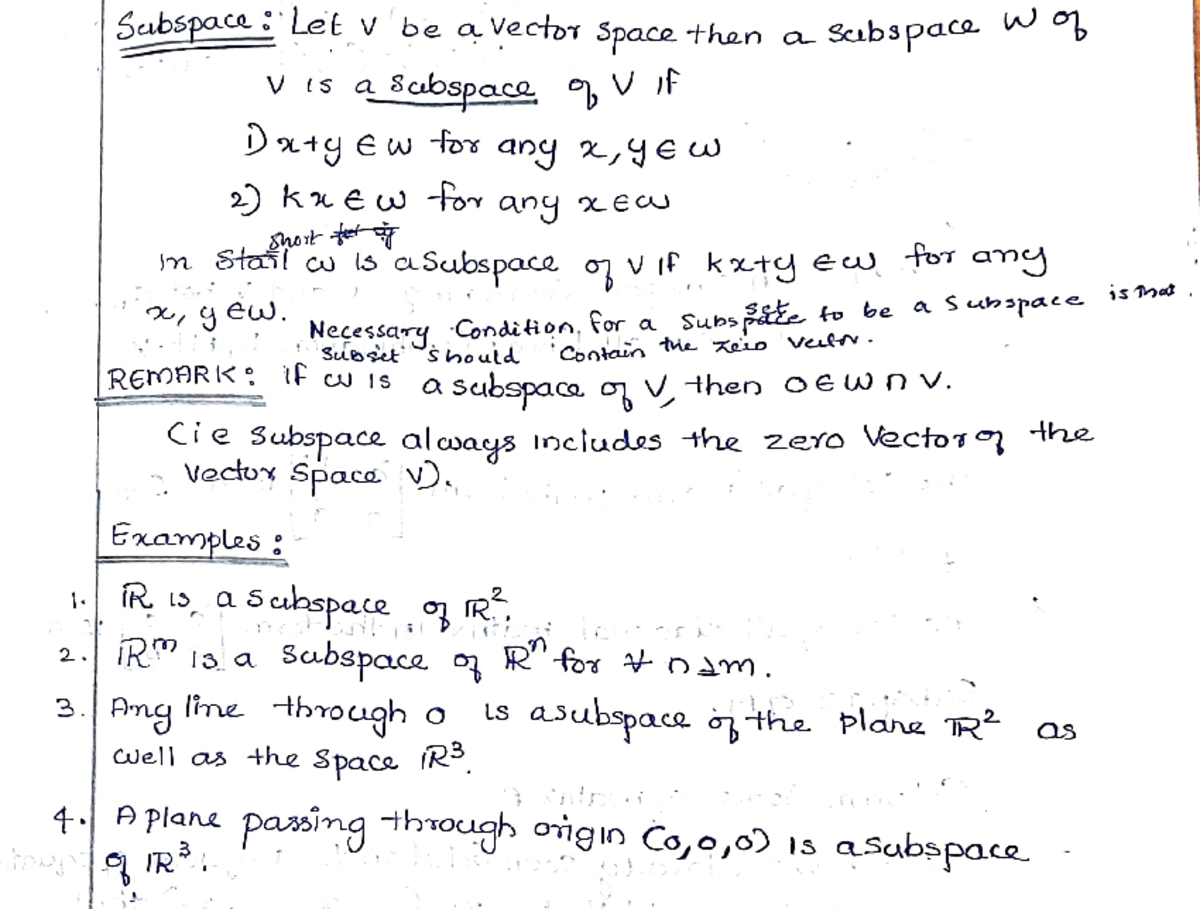 Column Space and Subspaces in Linear Algebra (MATH 101) - Studocu