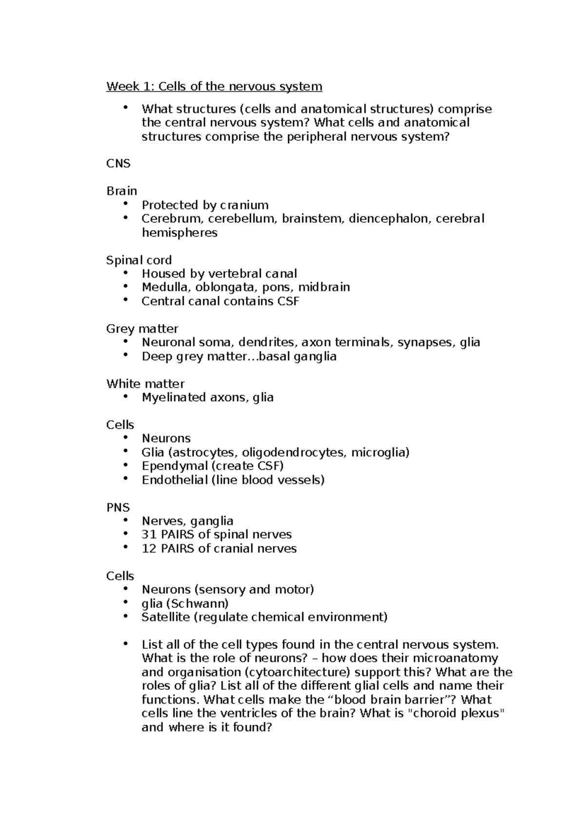 Neuro Modules 1-8 Summary: CNS & PNS Cell Structures and Functions ...