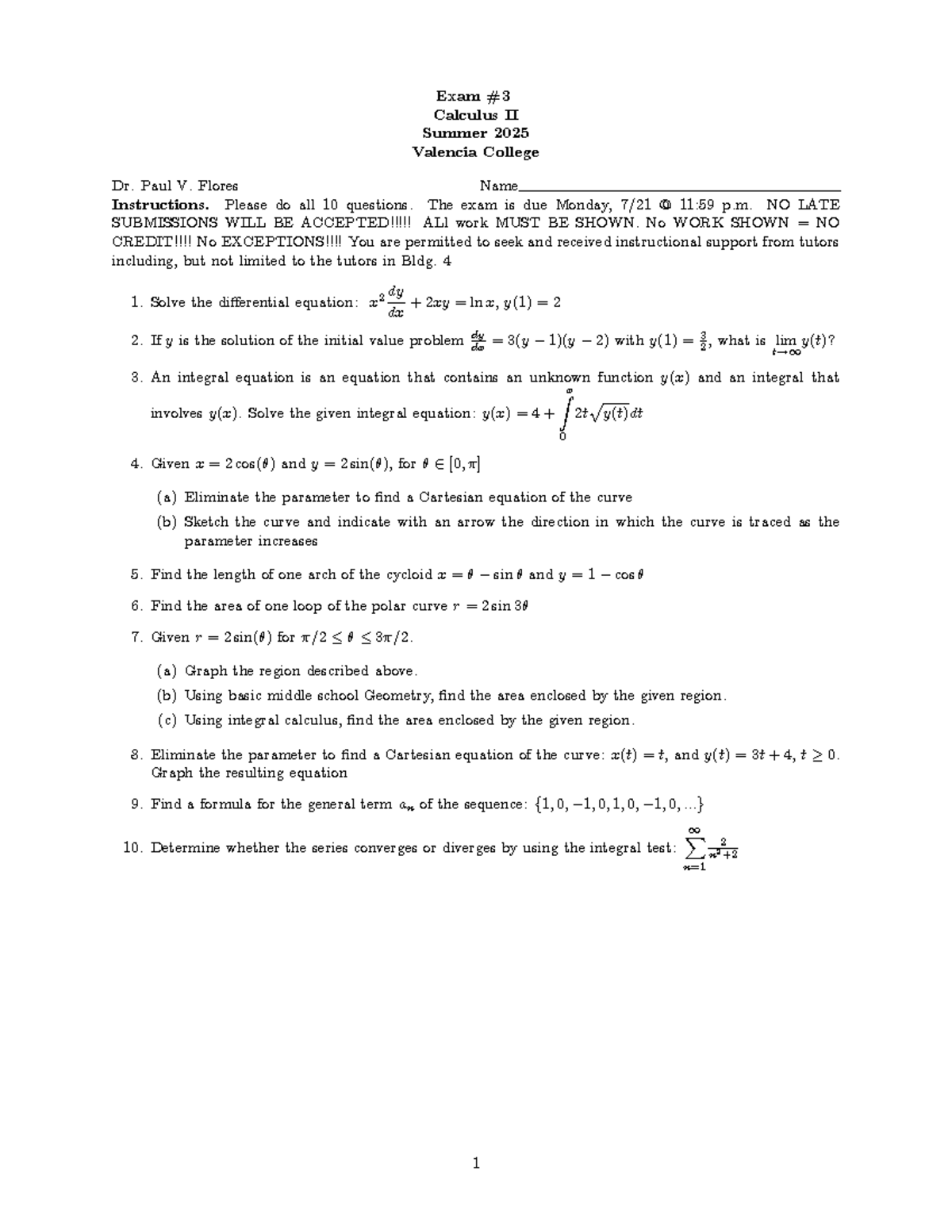 Calculus II Exam Summer 2025 - Practice Questions & Solutions - Studocu