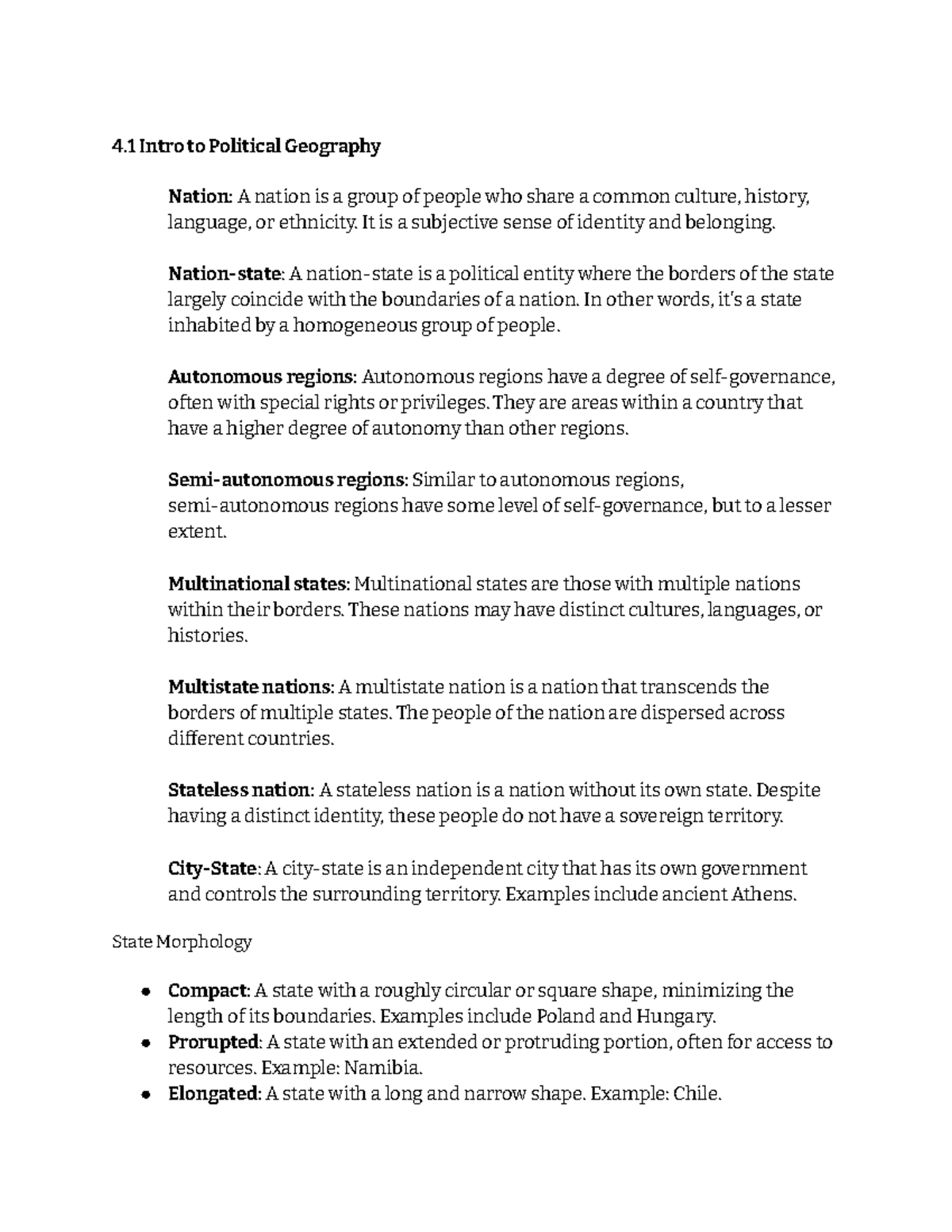 Shape of the Political Map Notes - 4 Intro to Political Geography ...