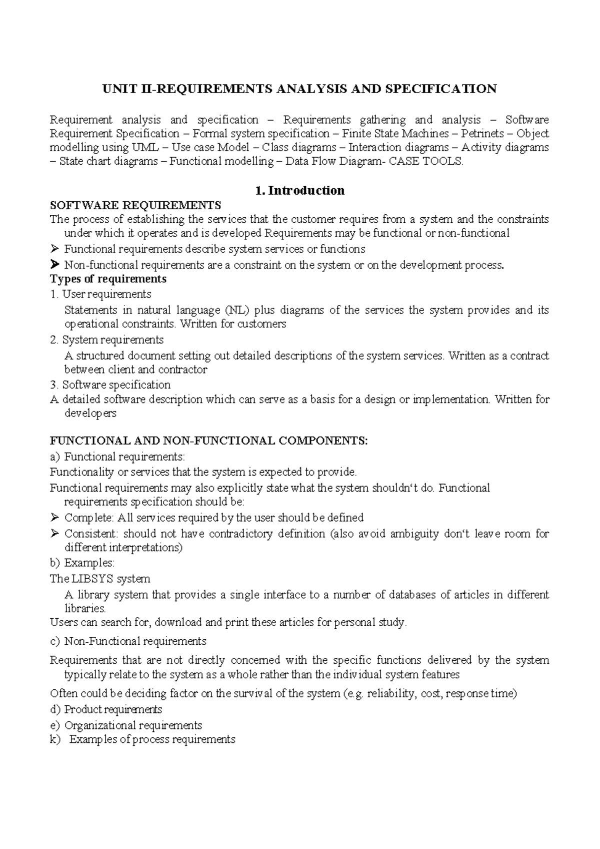 UNIT II: OOSE - Requirement Analysis & Specification Techniques - Studocu