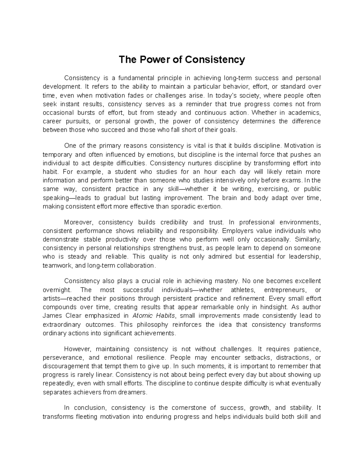 The Importance of Consistency in Achieving Success - Studocu