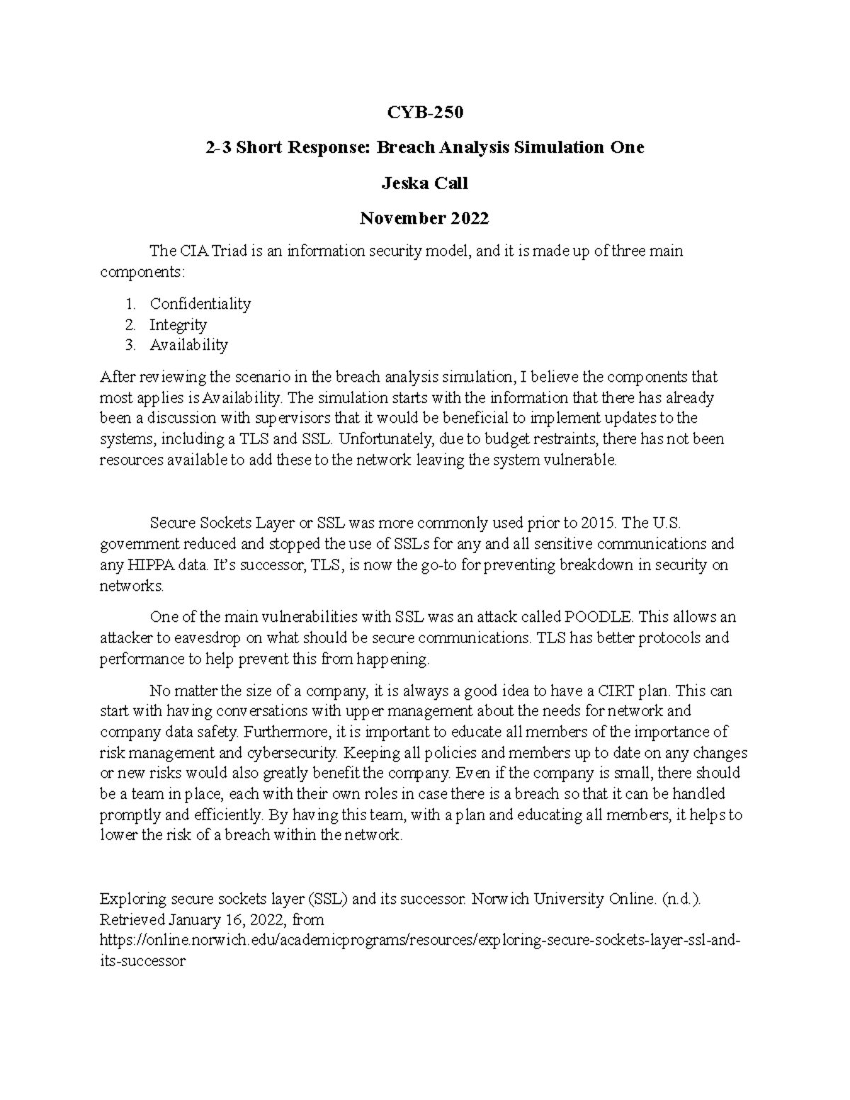 CYB-250.2-3 Short Response: Breach Analysis & CIA Triad Insights - Studocu