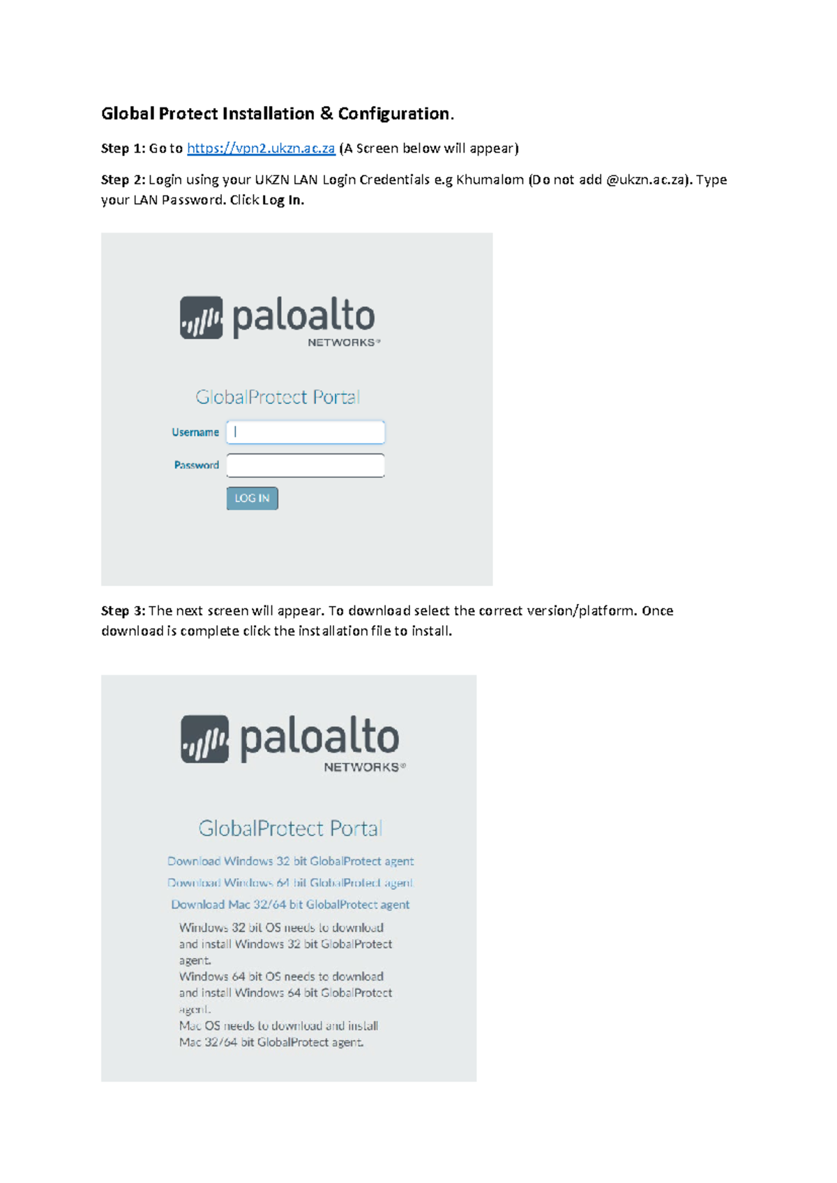 Global Protect VPN Installation Guide for UKZN Access - Studocu