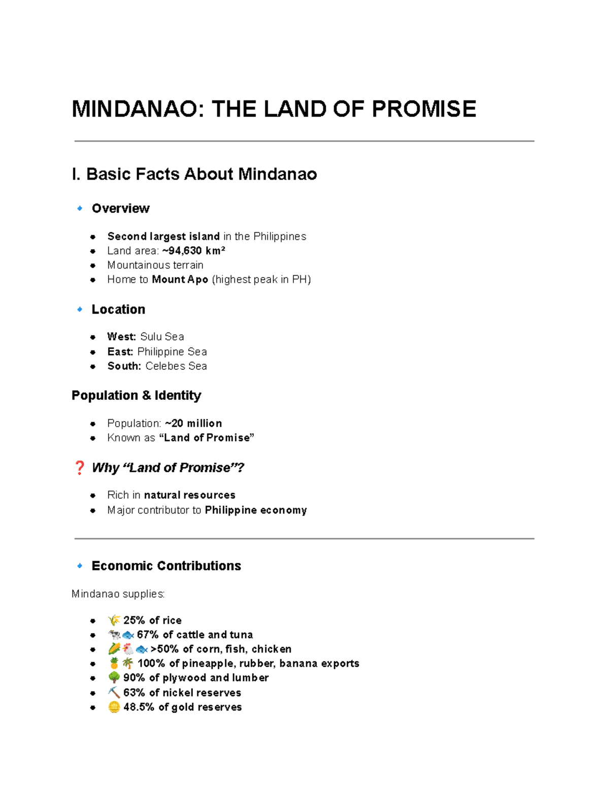 MINDANAO: A Comprehensive Overview of the Land of Promise - Studocu