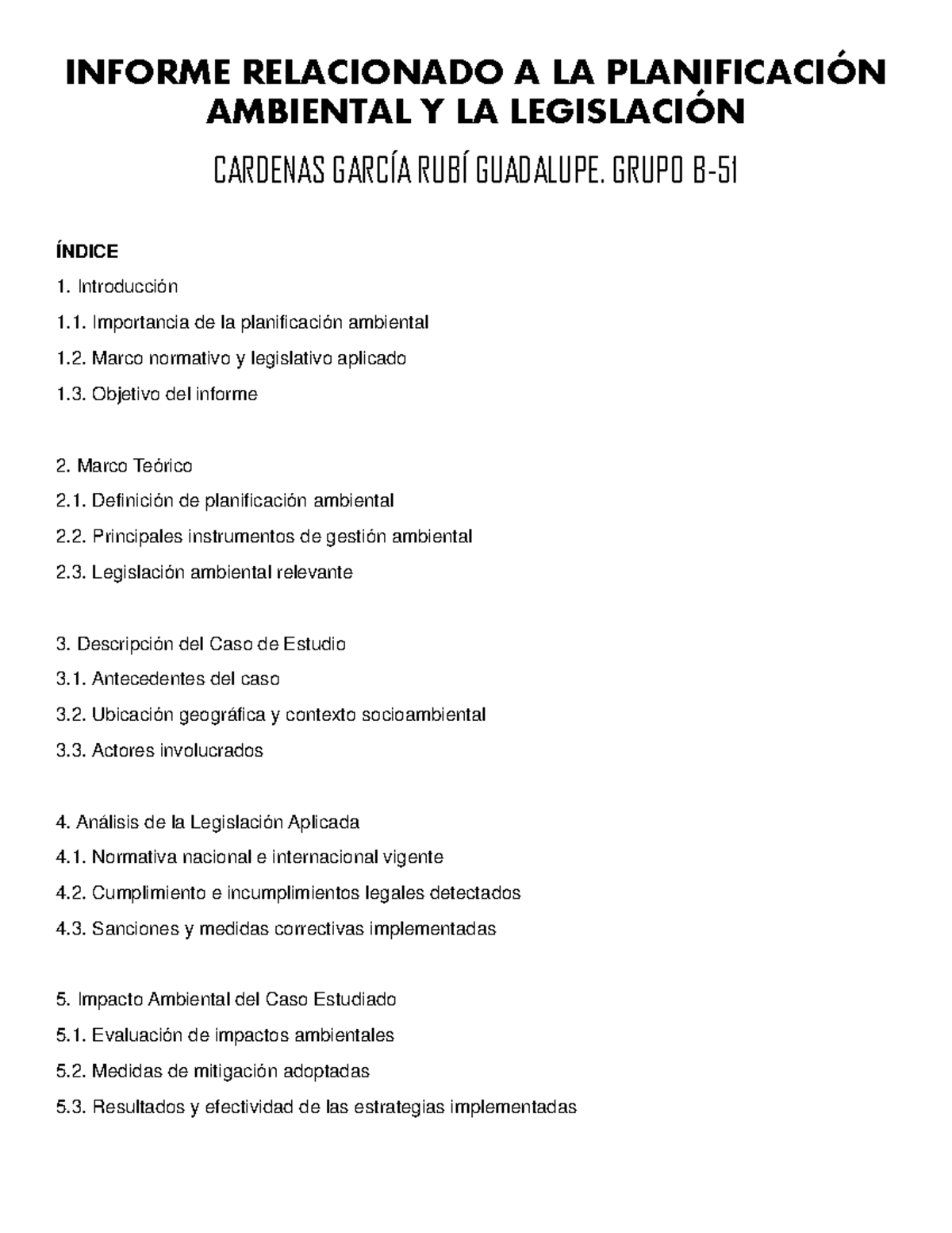 Informe sobre Planificación Ambiental y Legislación - SFFG - Studocu
