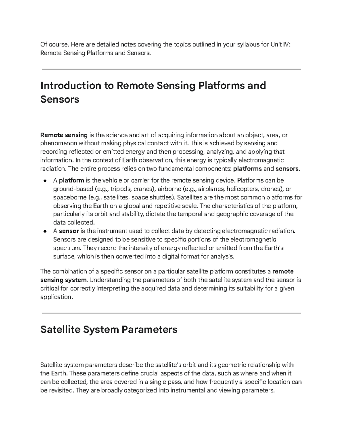 RS 101: Unit O - Sensing Platforms & Remote Sensing Overview - Studocu