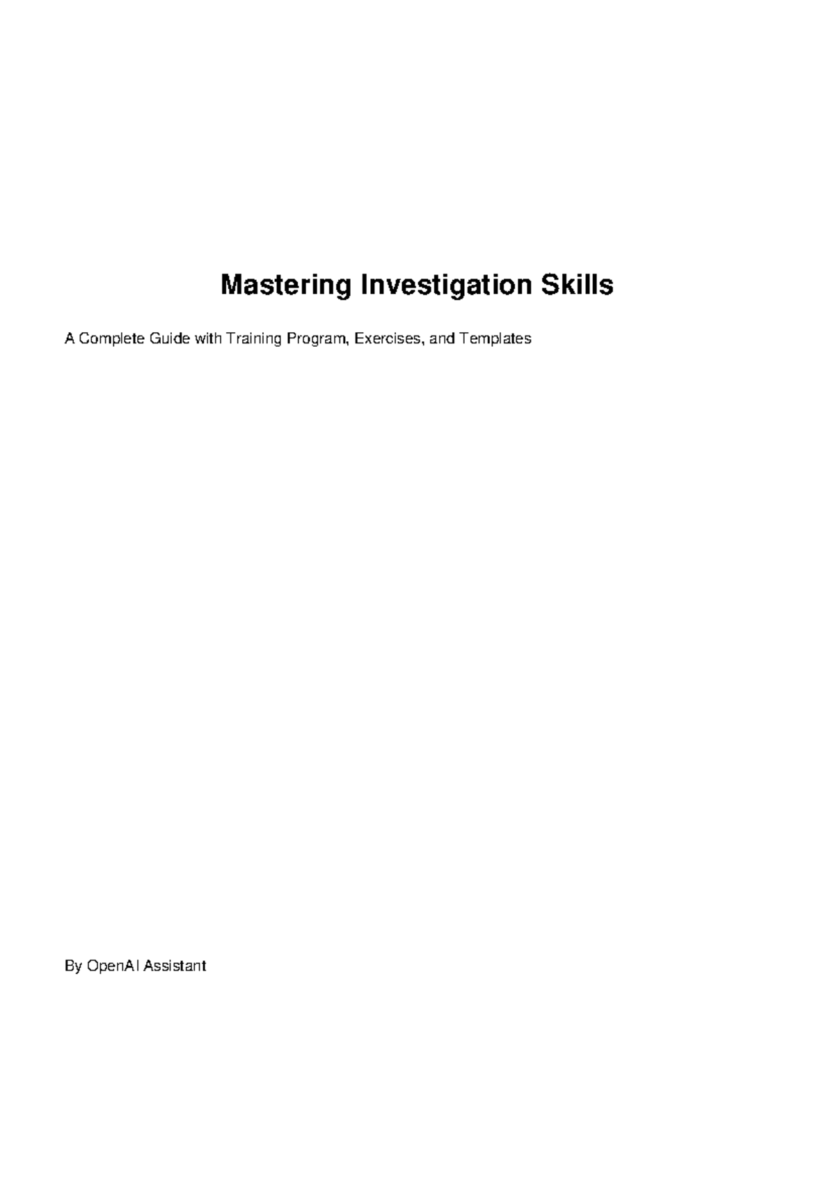 Mastering Investigation Skills: A Comprehensive Training Guide - Studocu