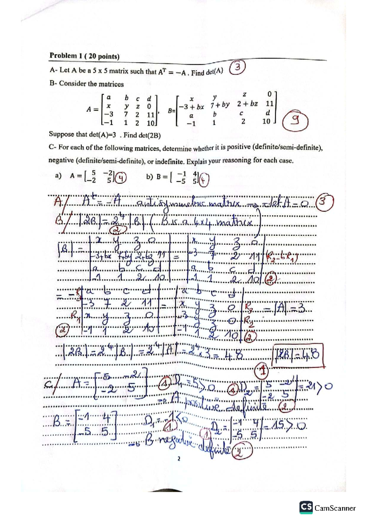 CS 2024 Final Exam Solutions: Matrix Determinants & Linear Systems - Studocu