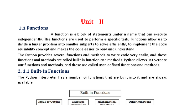 Unit II Python Functions & Modules Notes - Studocu