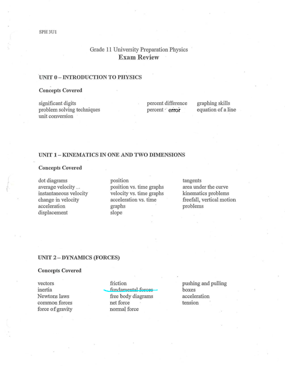 SPH 3U1 Grade 11 Physics Exam Review: Key Concepts & Problems - Studocu