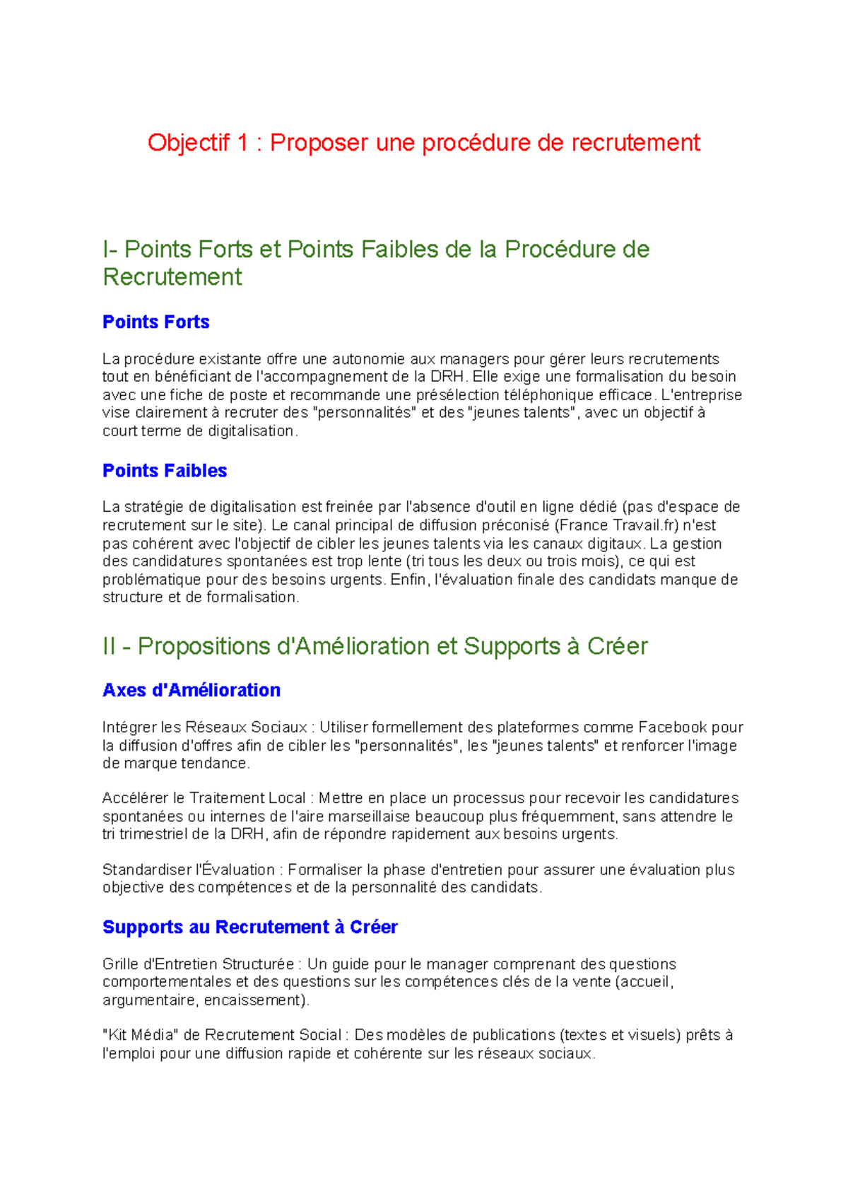 Optimisation de la Procédure de Recrutement : Points Forts et Faibles ...