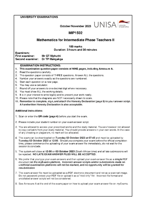 MIP1502 - Unisa - Mathematics for Intermediate Phase 2 - Studocu