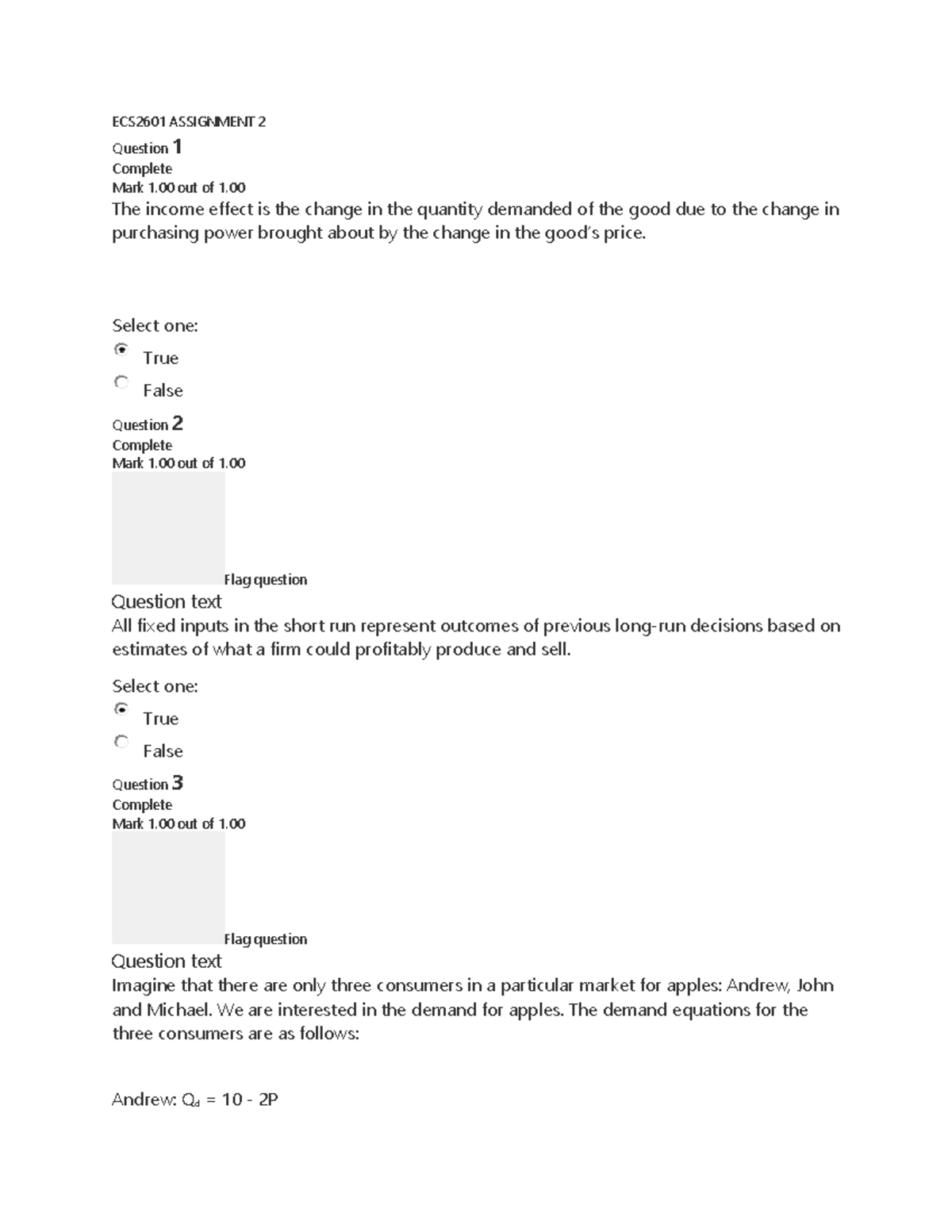 ECS2601 ASSIGNMENT 2: Demand and Income Effect Questions Explained ...