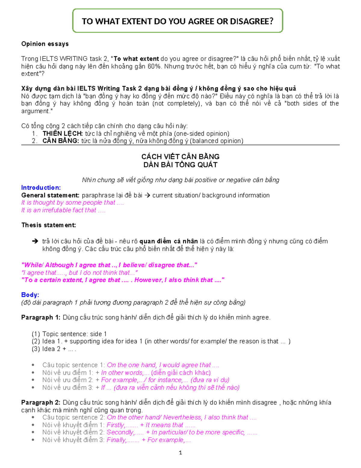 IELTS Writing Task 2: To What Extent Do You Agree or Disagree? - Studocu