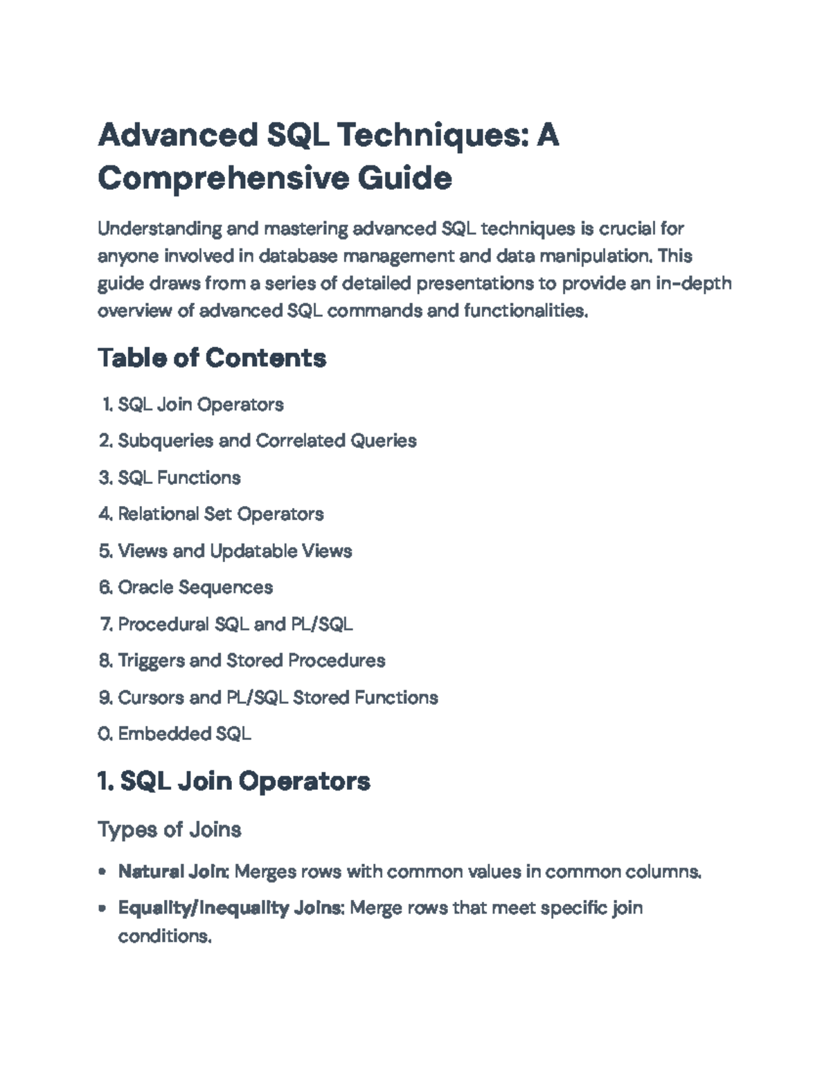 Advanced SQL Techniques: A Comprehensive Guide for Database Management ...