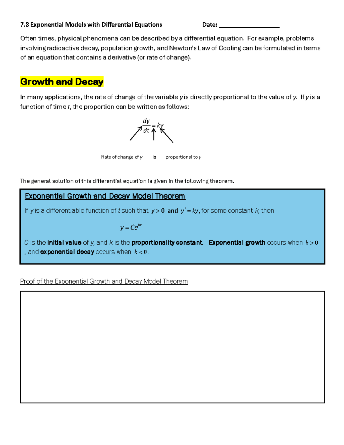 Exponential Models & Differential Equations: Study Notes for Exam - Studocu