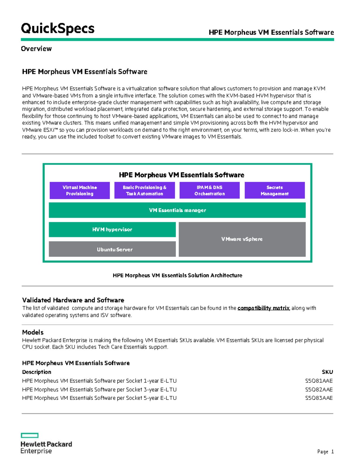 HPE Morpheus VM Essentials Software Overview QuickSpecs (a50004260 ...