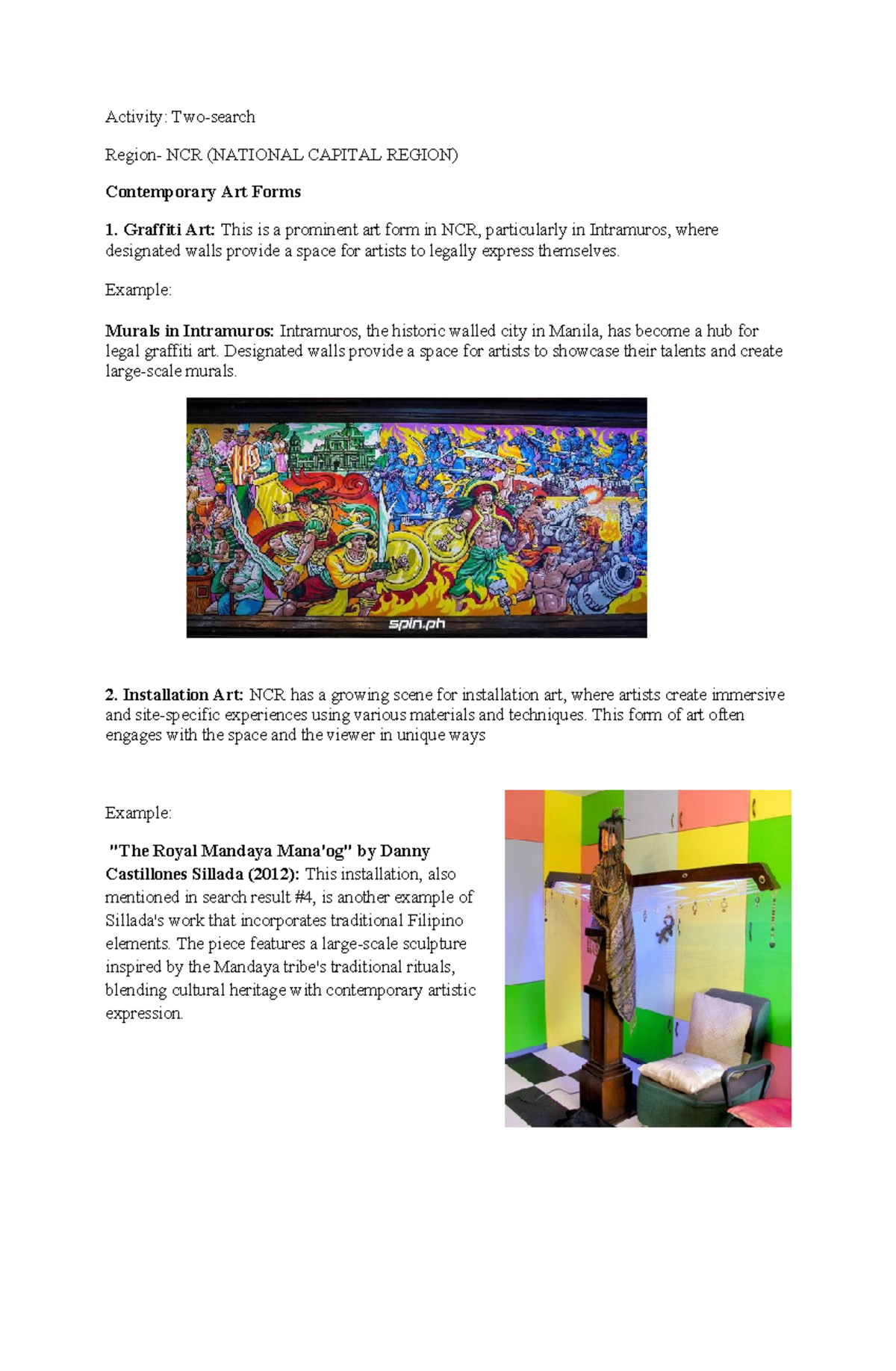 NCR Contemporary Art Forms: Graffiti & Installation Insights - Studocu