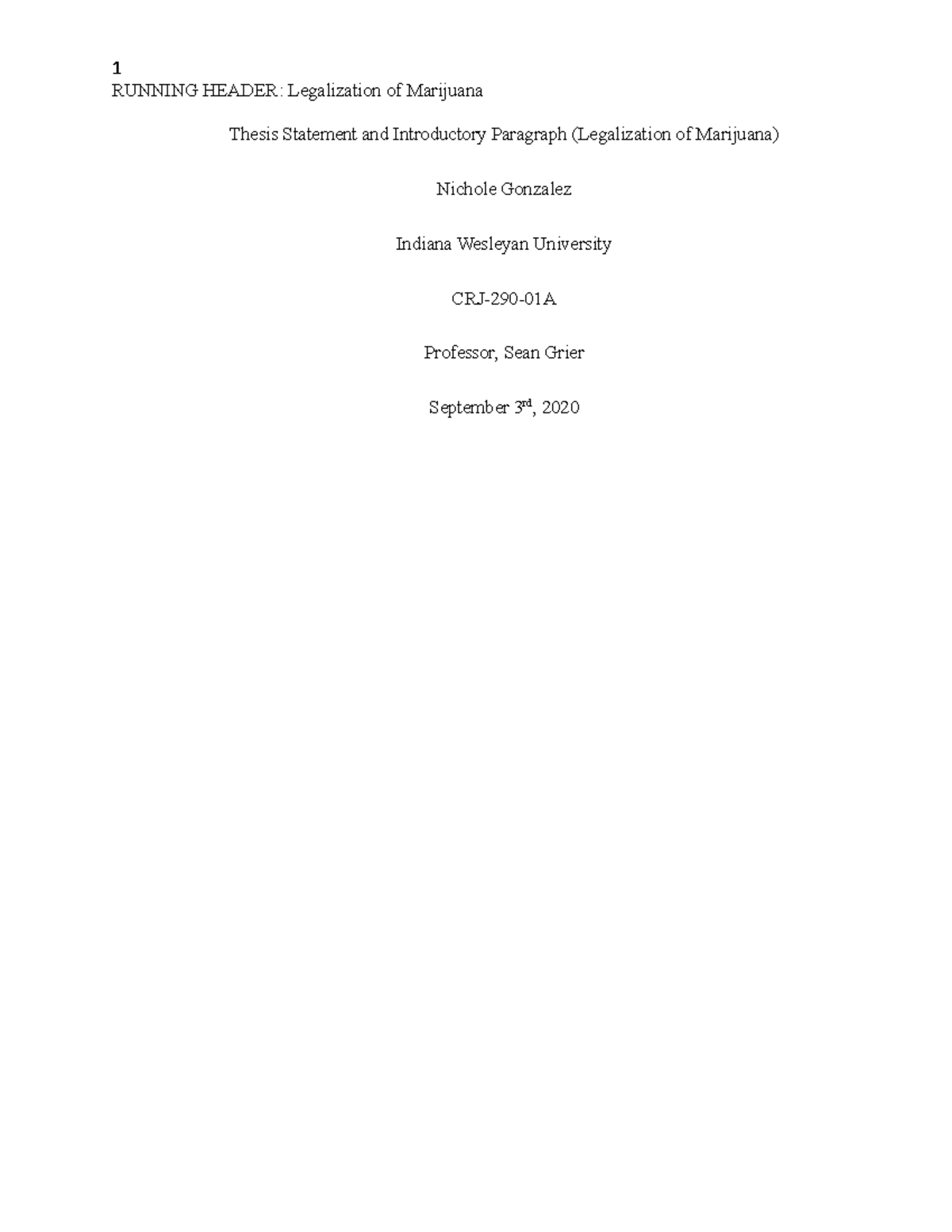 2.6. Thesis Statement and Introductory Paragraph - 1 RUNNING HEADER ...