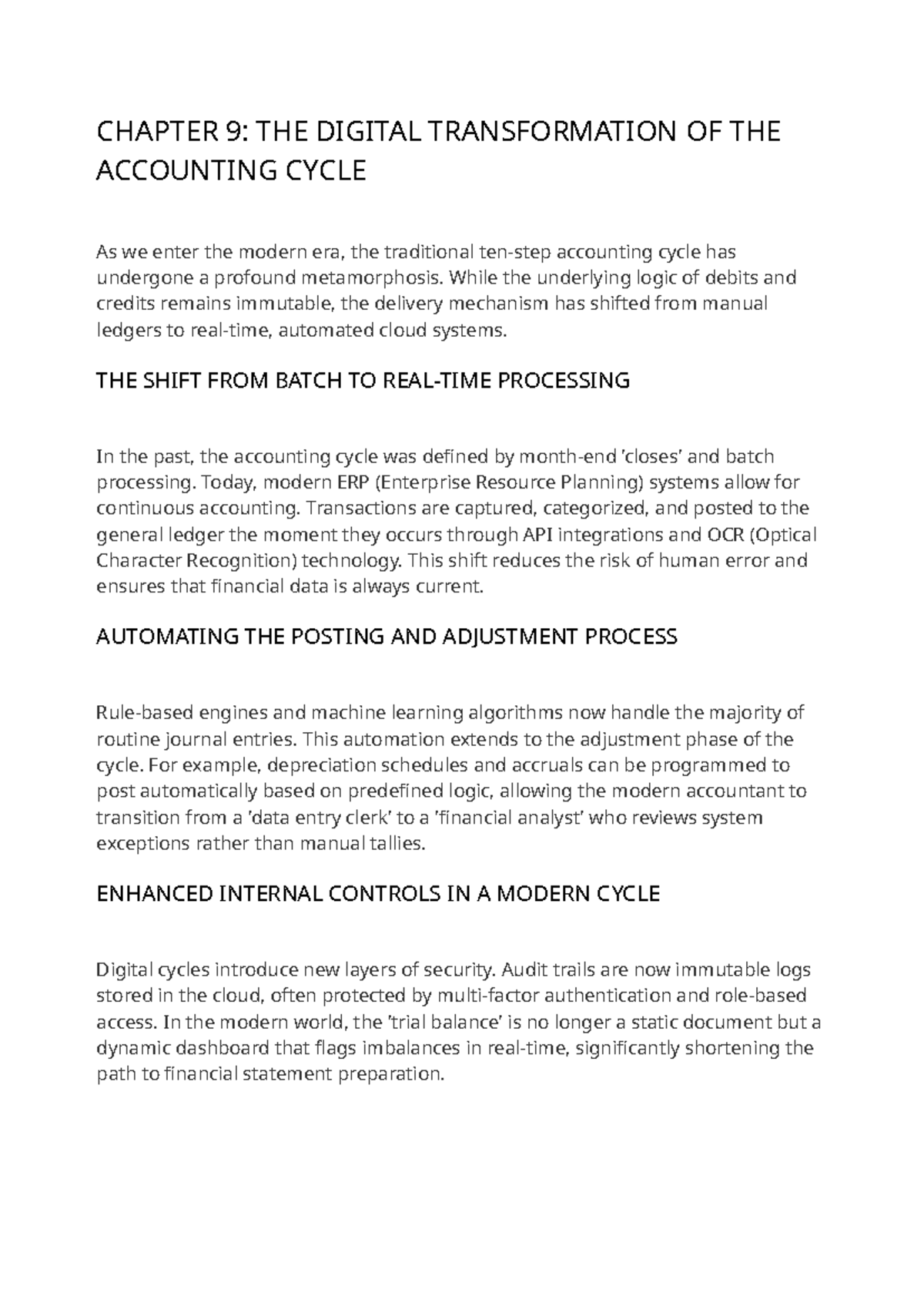 CHAPTER 9: DIGITAL TRANSFORMATION IN ACCOUNTING CYCLE - Studocu