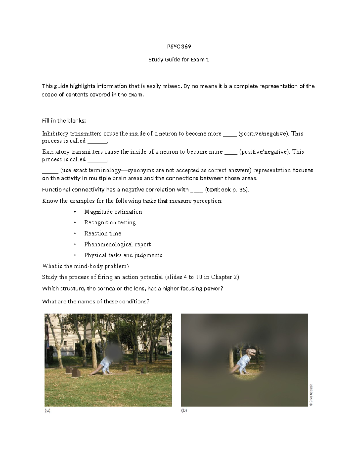 Study Guide for Exam 1 - hdjehwknwbana - PSYC 369 Study Guide for Exam ...