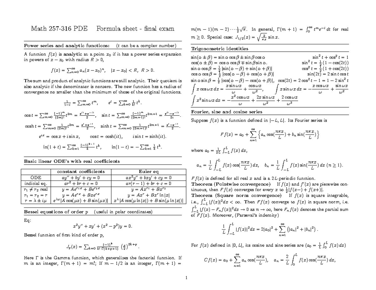 Jsquick cheer sheet very good. and goood - Math 257-316 PDE Formula ...