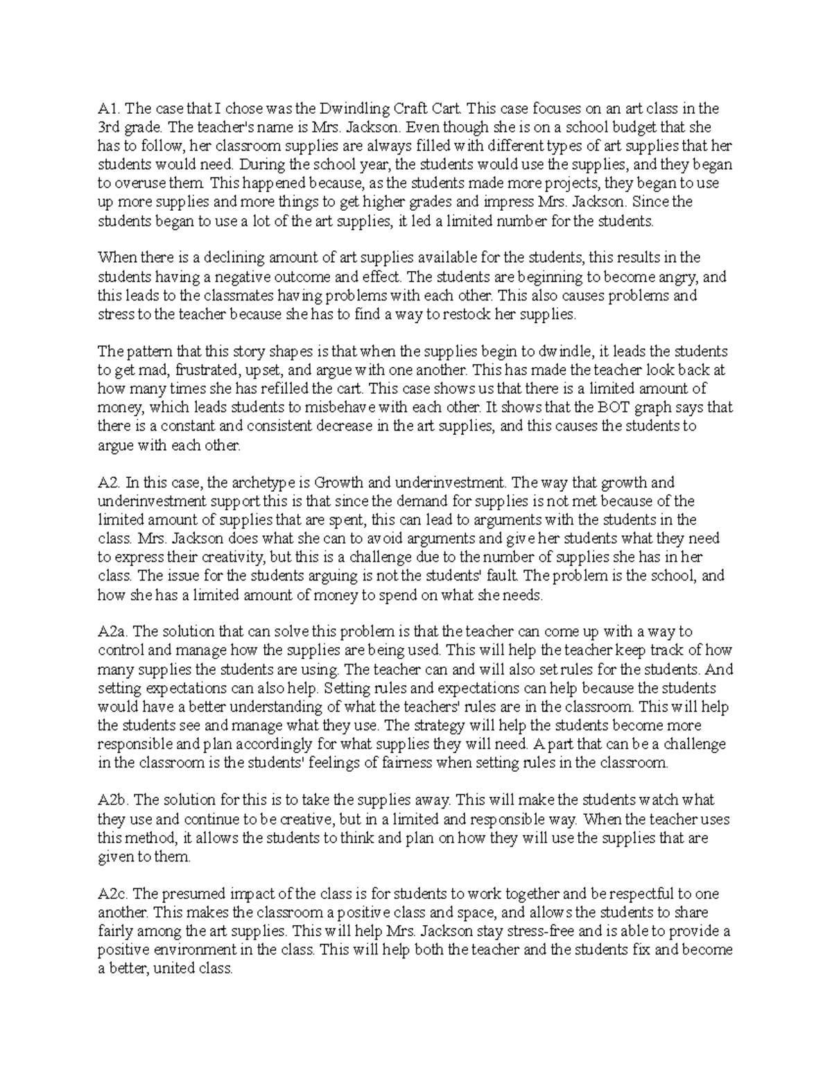 Case Study A1: Managing Art Supply Shortages in Mrs. Jackson's Class ...