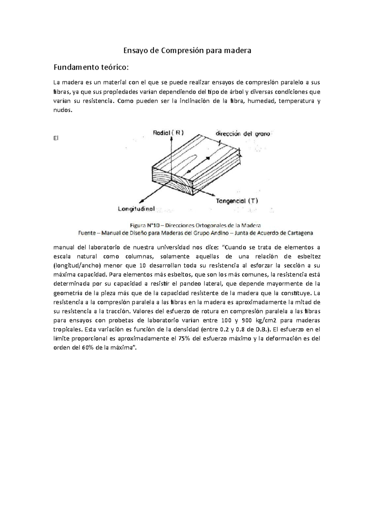 Ensayo de Compresión para Madera 1: Fundamentos y Datos Experimentales ...