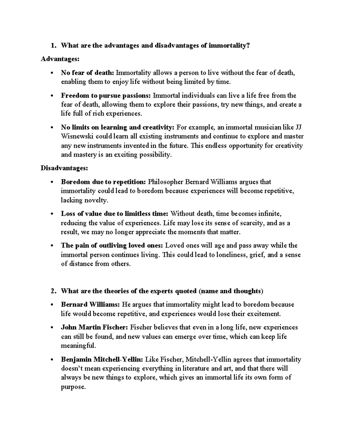 Immortality PBL - Critical Thinking Homework Analysis - Studocu