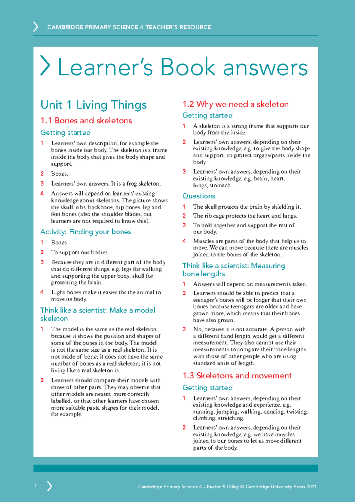 P Science 4 Unit 1 & 2 Learner's Book Answers and Activities - Studocu