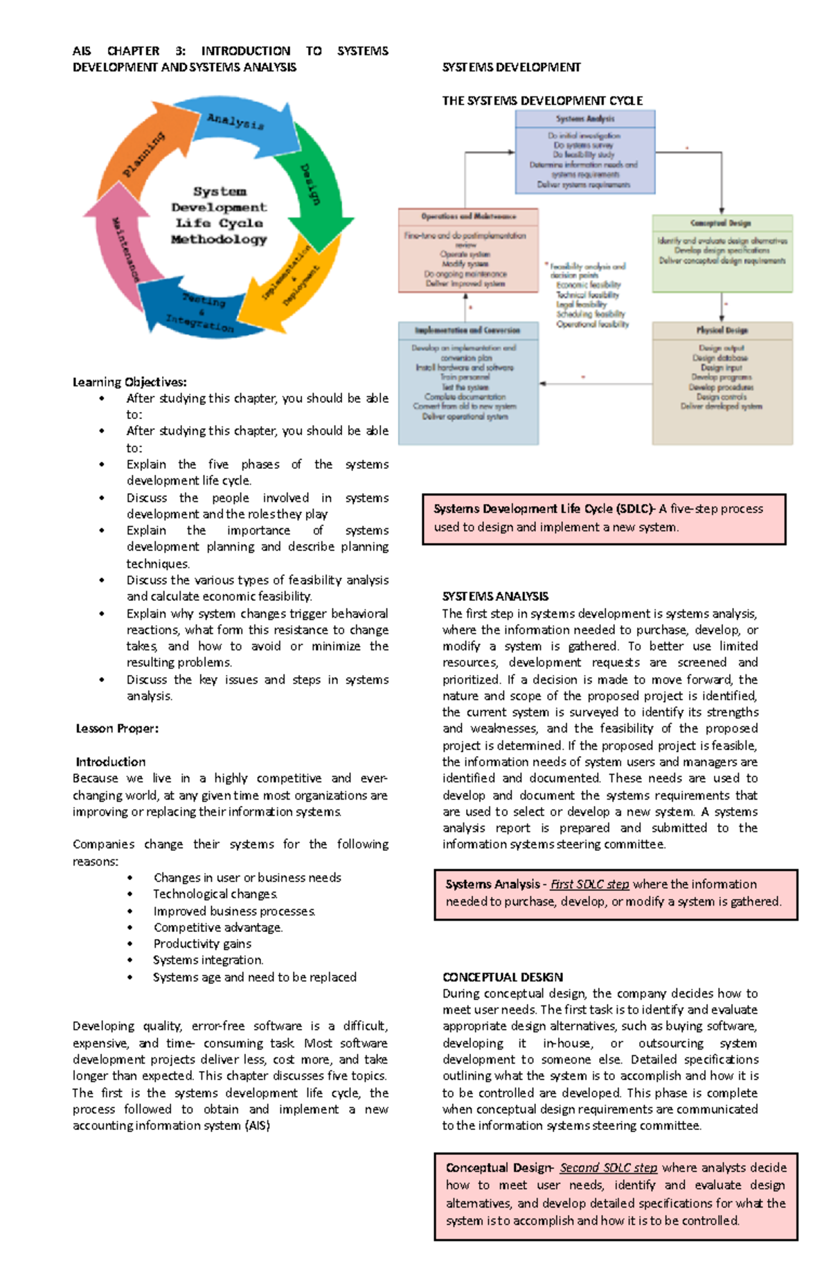 AIS 310 - Chapter 3: Systems Development & Analysis in AIS - Studocu