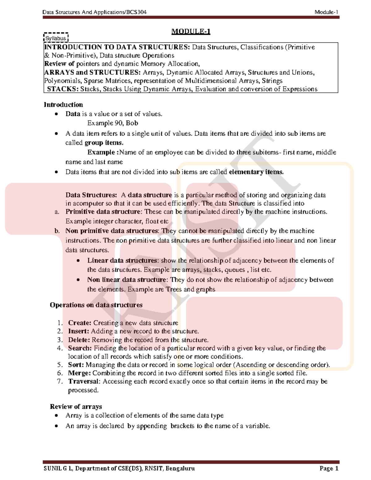 Data Structures and Algorithms Syllabus (CSE-DS) Full Notes by Shashank ...