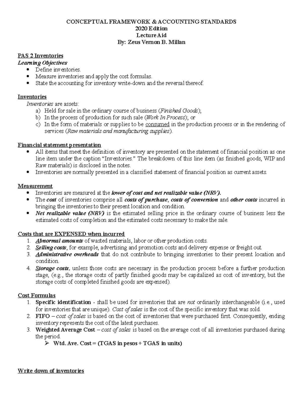PAS 2 Inventories: Conceptual Framework & Accounting Standards Overview ...