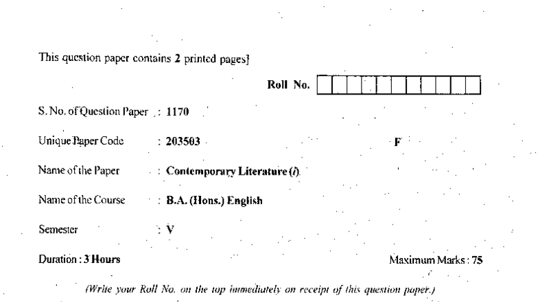B.A. (Hons.) English Contemporary Literature SEM V Question Paper 1170 ...