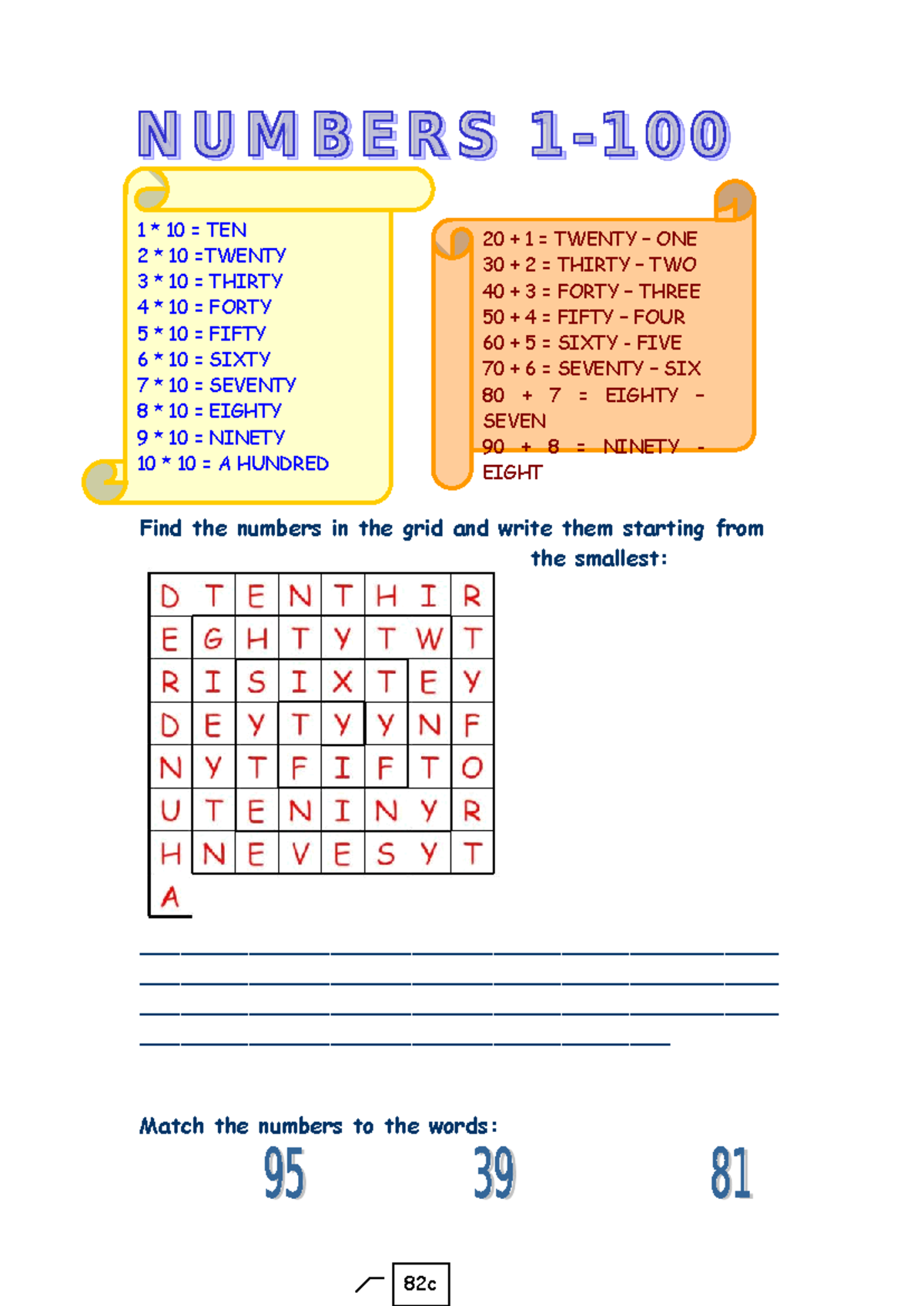 Numbers-1-100-fun-activities-games-grammar-drills 126027 - 1 * 10 = TEN ...