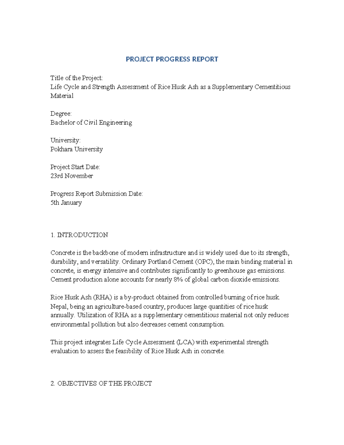 Bachelor of Civil Engineering Project Progress Report: RHA in Concrete ...