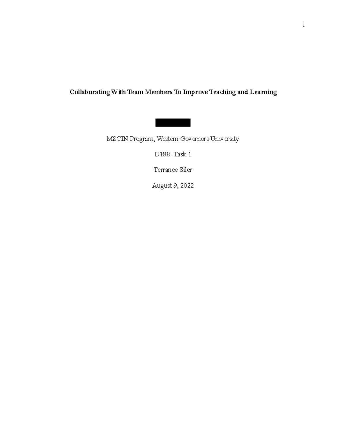 D188- Task 1 - Passed - Collaborating With Team Members To Improve ...